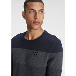 Strickpullover Bruno Banani, Herren, Gr. L (52/54), blau (navy meliert), Obermaterial: 50% Baumwolle, 50% Polyacryl, meliert, Basic schmal, Rundhals, B&uuml;ndchen, Pullover Strickpullover, im modischem Look