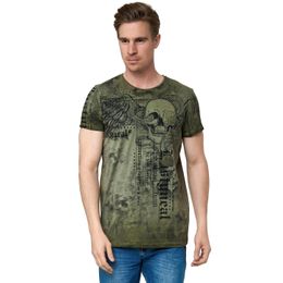 T-Shirt Rusty Neal, Damen, Gr. L, gr&uuml;n (khaki), 100% Baumwolle, bedruckt, normal, Rundhals, Shirts T-Shirt, mit coolem Allover-Print