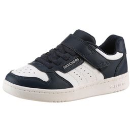Sneaker Skechers "QUICK STREET", Kinder, Gr. 28, blau (navy, weiß), Lederimitat, kontrastfarbene Details, Schuhe, Retro Sneaker mit Klettverschluss, Größenschablone zum Download