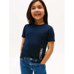 T-Shirt Tommy Hilfiger "Tommy Hilfiger GRAPHIC T-SHIRT", Jungen, Gr. 4 (104), blau (schwarz night navy), Single Jersey, Obermaterial: 100% Baumwolle, unifarben, regular fit hüftlang, Rundhals, Shirts, für Kinder bis 16 Jahre, Tommy Hilfiger Schriftzug