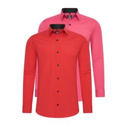 Langarmhemd Rusty Neal, Herren, Gr. 5XL, EURO-Gr&ouml;&szlig;en, rot (rot, pink), 60% Baumwolle, 37% Polyester, 3% Elasthan, unifarben, Hemden, im Slim-Fit geschnitten