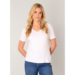 T-Shirt Base Level "Yanic", Damen, Gr. 40, wei&szlig;, Single Jersey, Obermaterial: 96% Viskose, 4% Elasthan, unifarben, regular fit h&uuml;ftbedeckend, V-Ausschnitt, Shirts T-Shirt, mit V-Ausschnitt