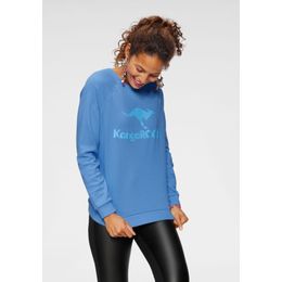 Sweatshirt Kangaroos, Damen, Gr. 40/42, blau, Interlock, Obermaterial: 100% Baumwolle, unifarben, bequem hüftbedeckend, Rundhals, Raglanärmel Rippbündchen, Sweatshirts, Langarm, figurumspielender Schnitt, mit Print, Rundhalsausschnitt