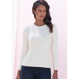 Langarmshirt Lascana "aus weichem Viskose-Stretch", Damen, Gr. 32/34, beige (creme), Single Jersey, Obermaterial: 95% Viskose, 5% Elasthan, unifarben, Basic, Basic normal, Rundhals, Shirts Langarmshirt