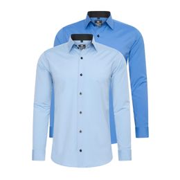 Langarmhemd Rusty Neal, Herren, Gr. 4XL, EURO-Größen, blau (hellblau, blau), 60% Baumwolle, 37% Polyester, 3% Elasthan, unifarben, Hemden, im Slim-Fit geschnitten