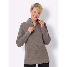 Stehkragenpullover Classic Basics "Pullover", Damen, Gr. 50, grau (taupe), 100% Polyacryl, unifarben, Pullover Stehkragenpullover