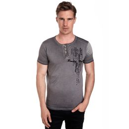 T-Shirt Rusty Neal, Herren, Gr. M, grau (anthrazit), 100% Baumwolle, mehrfarbig, normal, Rundhals, Shirts, mit schicker Knopfleiste