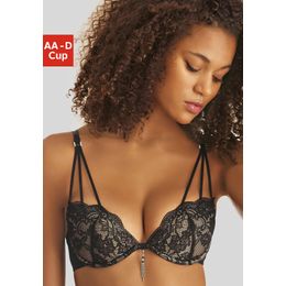 Push-up-BH Lascana, Damen, Gr. 70, Cup D, schwarz, Microtouch, Obermaterial: 60% Polyamid, 35% Polyester, 5% Elasthan, BHs Push-up-BH, mit extravagantem Glitzeraccessoire, sexy Dessous