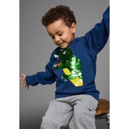 Kapuzensweatshirt Kidsworld "mit tollem Dino aus Wendepailletten", Jungen, Gr. 140/146, blau, Jersey, Obermaterial: 100% Baumwolle, bedruckt, Basic, Rippb&uuml;ndchen, Sweatshirts, Langarm, Basic-Passform, bedruckt, aus Baumwolle