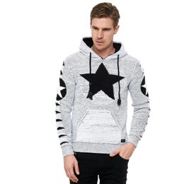 Kapuzensweatshirt Rusty Neal, Herren, Gr. M, schwarz-wei&szlig; (wei&szlig;, schwarz), 70% Polyacryl, 30% Baumwolle, mehrfarbig, normal, ohne Ausschnitt, Sweatshirts, mit gro&szlig;em Stern-Design