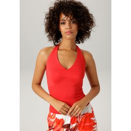 Neckholdertop Aniston CASUAL, Damen, Gr. 36, rot, Single Jersey, Obermaterial: 95% Viskose, 5% Elasthan, unifarben, sehr figurbetont taillenbedeckt, V-Ausschnitt, Tops Neckholdertop, mit Tr&auml;gern zum Knoten