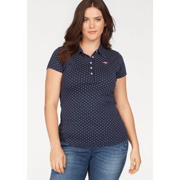 Poloshirt Kangaroos, Damen, Gr. 44/46, blau (marine, weiß, gepunktet), Rippware, Obermaterial: 100% Baumwolle, bedruckt, figurbetont hüftbedeckend, Shirts, figurbetonter Schnitt, bedrucktes Punkte-Motiv, Hemdblusenkragen