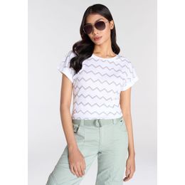 Kurzarmshirt Kangaroos, Damen, Gr. 36/38, wei&szlig; (wei&szlig;, anthracit), Single Jersey, Obermaterial: 50% Baumwolle, 50% Modal, bedruckt, gemustert, gestreift, kontrastfarbene Details, figurumspielend h&uuml;ftbedeckend, Rundhals, angeschnitten,mit Aufschlag, Shirts, mit Zick-Zack-Muster