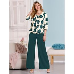 Schlupfbluse Classic Basics, Damen, Gr. 40, bunt (champagner, petrol, bedruckt), 100% Viskose, gebl&uuml;mt, gemustert, mehrfarbig, Rundhals, Blusen Schlupfbluse