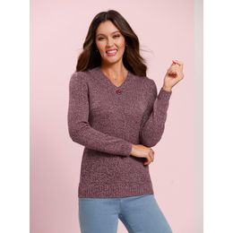 Strickpullover Classic Basics "Langarm-Pullover", Damen, Gr. 42, rot (burgund, mauve, meliert), 100% Polyacryl, meliert, Pullover Strickpullover