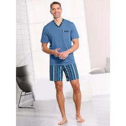 Shorty, Herren, Gr. 48/50, blau (mittelblau, gestreift), 100% Baumwolle, Homewear-Sets Shorty