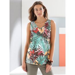 Tr&auml;gertop Classic Basics, Damen, Gr. 38, gr&uuml;n (oliv, gemustert), 100% Baumwolle, bedruckt, gebl&uuml;mt, gemustert, mehrfarbig, V-Ausschnitt, Tops Tr&auml;gertop, Topseller