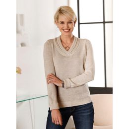 V-Ausschnitt-Pullover Classic Basics "Pullover", Damen, Gr. 42, beige (beige, meliert), 100% Polyacryl, unifarben, Pullover