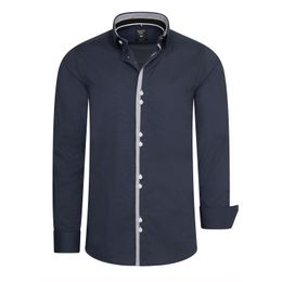 Langarmhemd Rusty Neal, Herren, Gr. XXL, EURO-Gr&ouml;&szlig;en, blau (dunkelblau), 97% Baumwolle, 3% Elasthan, mehrfarbig, Hemden, mit trendigem Doppelknopf-Verschluss