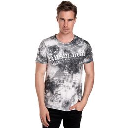 T-Shirt Rusty Neal, Herren, Gr. L, grau, 100% Baumwolle, bedruckt, normal, Rundhals, Shirts T-Shirt, mit toller Batik-Optik