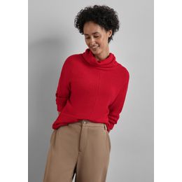 Rollkragenshirt Street One, Damen, Gr. 34, rot (autumn rot), Stoff, 50% Viskose, 25% Polyester, 25% Polyamid, unifarben, normal normal, hoch geschlossener Ausschnitt, B&uuml;ndchen, Shirts, mit Schalkragen