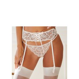 String Lascana "Nikoletta", Damen, Gr. 40/42, rosa (rosé, champagner), Spitze, Obermaterial: 90% Polyamid, 10% Elasthan, Unterhosen, aus floraler Spitze mit Accessoire in Perlenoptik