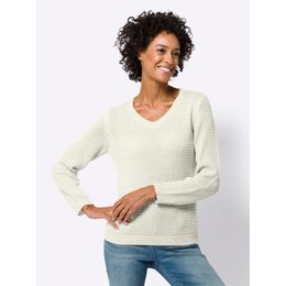 Strickpullover Classic Basics "Langarm-Pullover", Damen, Gr. 42, beige (ecru), 100% Polyacryl, unifarben, Pullover Strickpullover