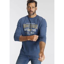 MAN'S WORLD Langarmshirt MAN'S WORLD, Herren, Gr. S (44/46), blau, Jersey, Obermaterial: 100% Baumwolle, bedruckt, normal, Rundhals, Shirts Langarmshirt, Langarm, bedruckt, Rundhalsausschnitt, aus Baumwolle
