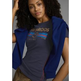 T-Shirt Kangaroos, Damen, Gr. 32/34, blau (marine), Rippware, Obermaterial: 100% Baumwolle, sehr figurbetont hüftbedeckend, Rundhals, eingesetzt abgesteppte Kante, Shirts, Kurzarm, unifarben und bedruckt, Rundhalsausschnitt