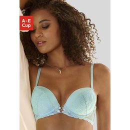 Push-up-BH Lascana, Damen, Gr. 70, Cup C, blau (aquablau), Microtouch, Obermaterial: 60% Polyamid, 35% Polyester, 5% Elasthan, BHs Push-up-BH, mit sexy B&auml;nderoptik vorn, Dessous