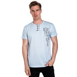 T-Shirt Rusty Neal, Herren, Gr. L, blau (hellblau), 100% Baumwolle, mehrfarbig, normal, Rundhals, Shirts T-Shirt, mit schicker Knopfleiste