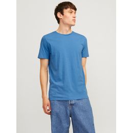 Jack & Jones Rundhalsshirt JACK & JONES "JJEORGANIC MELANGE TEE SS O-NECK NOOS", Herren, Gr. L, blau (french, blau), Jersey, Obermaterial: 60% Baumwolle, 40% Polyester, meliert, slim fit taillenbedeckt, Rundhals, gerader Abschluss, Shirts, in Melange Optik