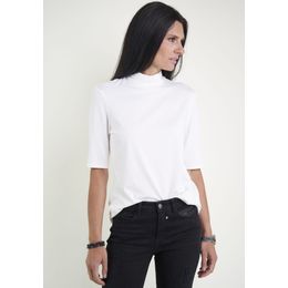 Stehkragenshirt Seidel Moden, Damen, Gr. 34, wei&szlig; (sanftes wei&szlig;), Jersey, Obermaterial: 96% Viskose, 4% Elasthan, unifarben, figurumspielend h&uuml;ftlang, Rundhals, abgesteppte Kante, Shirts Stehkragenshirt, im h&uuml;ftlangen Schnitt, MADE IN GERMANY