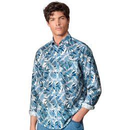 Leinenhemd Casamoda "Casamoda Leinenhemd Print", Herren, Gr. L, Normalgrößen, blau (hellblau), 50% Leinen, 50% Baumwolle, bedruckt, lässig geschnitten, Hemden