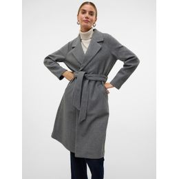 V&eacute;ro Moda Langmantel VERO MODA "VMFORTUNEAYA SS23 LONG COAT NOOS", Damen, Gr. XL, grau (medium grau melange), Web, Obermaterial: 100% Polyester, unifarben, knieumspielend, V-Ausschnitt, M&auml;ntel