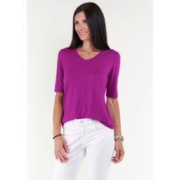 V-Shirt Seidel Moden, Damen, Gr. 34, lila (beere), Jersey, Obermaterial: 95% Viskose, 5% Elasthan, unifarben, figurumspielend h&uuml;ftlang, V-Ausschnitt, eingesetzt abgesteppt, Shirts, mit Halbarm aus softem Material, MADE IN GERMANY