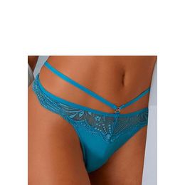String Lascana, Damen, Gr. 44/46, blau (aqua), Spitze, Obermaterial: 78% Polyamid, 12% Polyester, 10% Elasthan, körpernah, Unterhosen, mit verführerischer Bänder-Optik