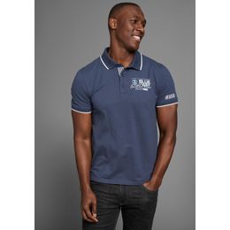 Poloshirt DELMAO, Herren, Gr. 5XL (72/74), blau (marine), Piqué, Obermaterial: 95% Baumwolle, 5% Elasthan, slim fit, angesetztes Bündchen, Shirts, mit sportlichen Kontraststreifen & gestreifter Knopfleistenblende