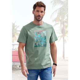 T-Shirt John Devin, Herren, Gr. 3XL (64/66), gr&uuml;n, Jersey, Obermaterial: 100% Baumwolle, bedruckt, regular fit normal, Rundhals, abgesteppte Kante, Shirts T-Shirt, Rundhalsshirt mit Surf -Aufdruck aus reiner Baumwolle