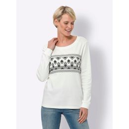 Sweatshirt Classic Basics, Damen, Gr. 54, schwarz (ecru, schwarz), 100% Baumwolle, bedruckt, gemustert, Rundhals, Sweatshirts Sweatshirt