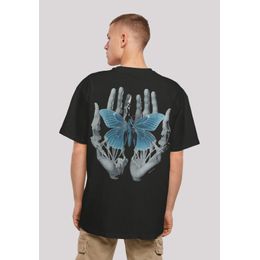 T-Shirt F4NT4STIC "Skelett Hände Schmetterling", Herren, Gr. M, schwarz, Obermaterial: 100% Baumwolle, oversize, Rundhals, ohne Bündchen, Shirts, Print