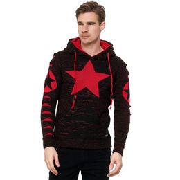 Kapuzensweatshirt Rusty Neal, Herren, Gr. M, schwarz (schwarz, rot), 70% Polyacryl, 30% Baumwolle, mehrfarbig, normal, ohne Ausschnitt, Sweatshirts, mit großem Stern-Design