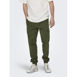 Only & Sons Cargohose ONLY & SONS "ONSCARTER LIFE CARGO CUFF 0013 PANT NOOS", Herren, Gr. 28, Länge 32, grün (olive night), Web, Obermaterial: 98% Baumwolle, 2% Elasthan, unifarben, normal, Hosen