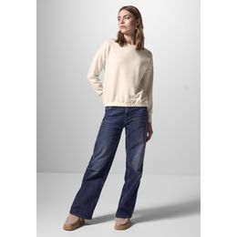 Langarmshirt STREET ONE STUDIO, Damen, Gr. 44, wei&szlig; (lucid wei&szlig;), Stoff, 46% Modal, 46% Polyester, 8% Elasthan, unifarben, normal normal, U-Boot-Ausschnitt, B&uuml;ndchen, Shirts Langarmshirt, mit Elastikbund