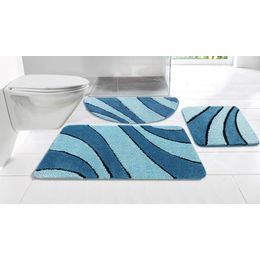 Badematte my home "Anna, Badvorleger, Badezimmer Teppich" Gr. 8, blau (petrol, türkis), H:16mm, Polyester, Badematten, Badteppich, Hoch Tief Effekt, Modern, Weich, Wellen