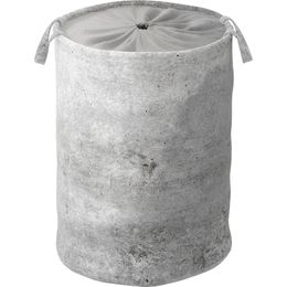 Wäschekorb Sanilo "Beton", grau, B:40cm H:50cm T:40cm Ø:40cm, Polyester, Wäschesammler, kräftige Farben, samtweiche Oberfläche, mit Deckel