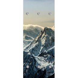 Garderobenleiste queence "Berge", grau, B:50cm H:120cm T:10cm, Acrylglas, Edelstahl, Garderobenhalter, mit 6 Haken, 50 x 120 cm