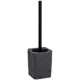 WC-Garnitur Wenko "Villata Grau", grau (anthrazit), B:11,2cm H:37cm L:10cm, Polyresin (Kunststein), Reinigungsbürsten