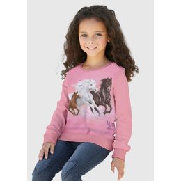 Longsweatshirt Miss Melody, Mädchen, Gr. 104/110, rosa, Sweatware, Obermaterial: 95% Baumwolle, 5% Elasthan, bedruckt, Basic Po-bedeckend, Rundhals, Bündchen, Sweatshirts, für Pferdefreunde