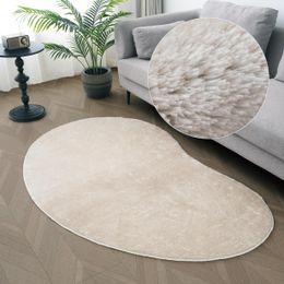 Teppich my home "Cali Bean" Gr. 72, beige (creme), B:120cm H:16mm L:180cm, Kunstfaser, Teppiche, Teppich, besondere Form, Uni, weich, waschbar, Wohnzimmer, Schlafzimmer